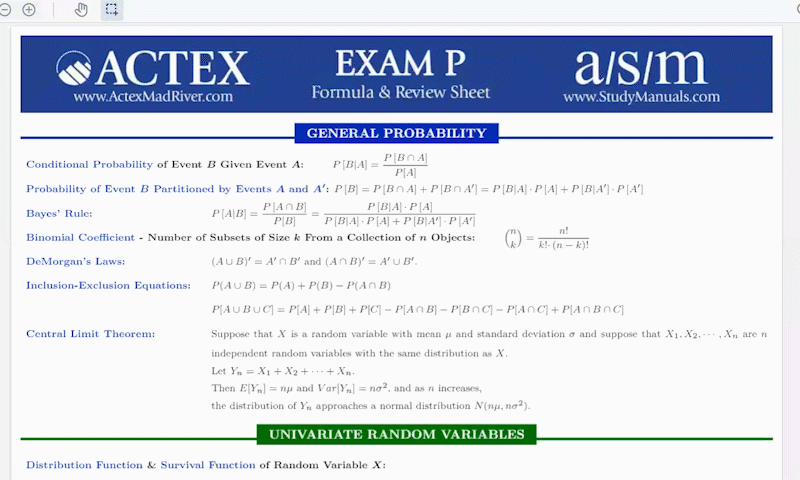 ACTEX Interactive Study Manual for Exam P with Instructional Videos
